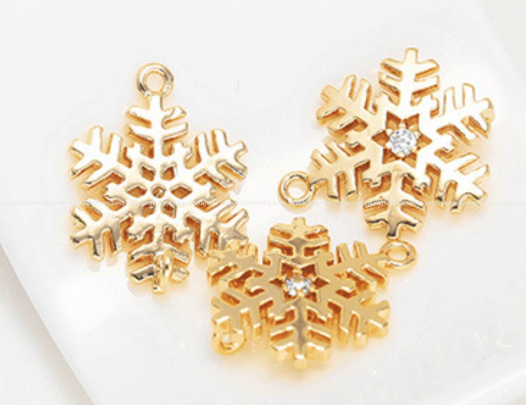 Gold Snowflake Charms Pendant 12x14xmm CZ Stone Charms 14k Gold Plated ...