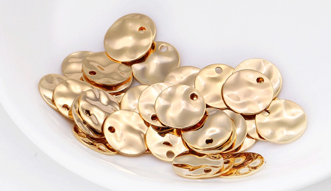 3pcs 14k Gold Plated Disc Round Tag Circle Charms Pendant Drop DIY ...