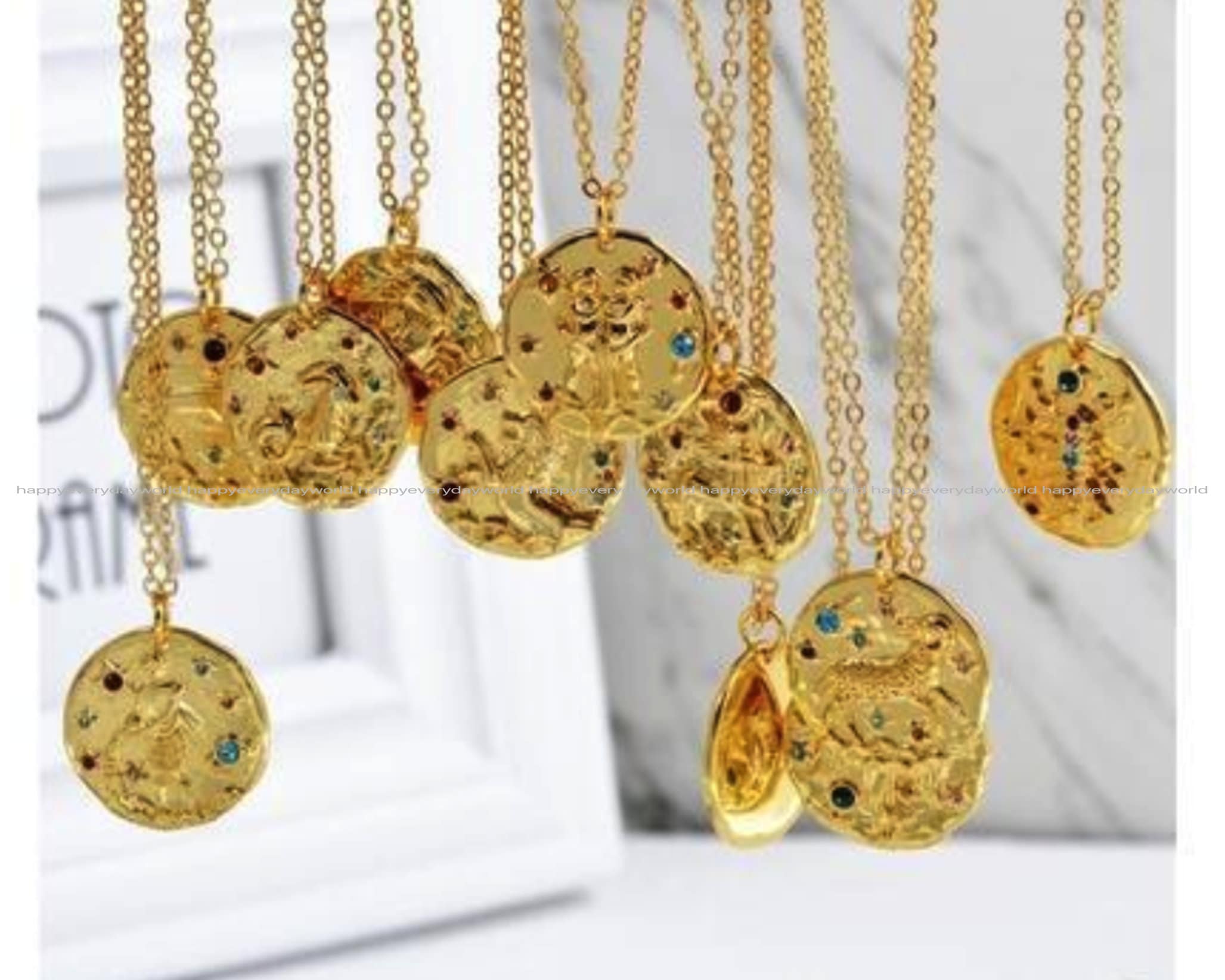 Constellations Pendant Emboss 23mm With Cz Stone 18k Gold - Etsy