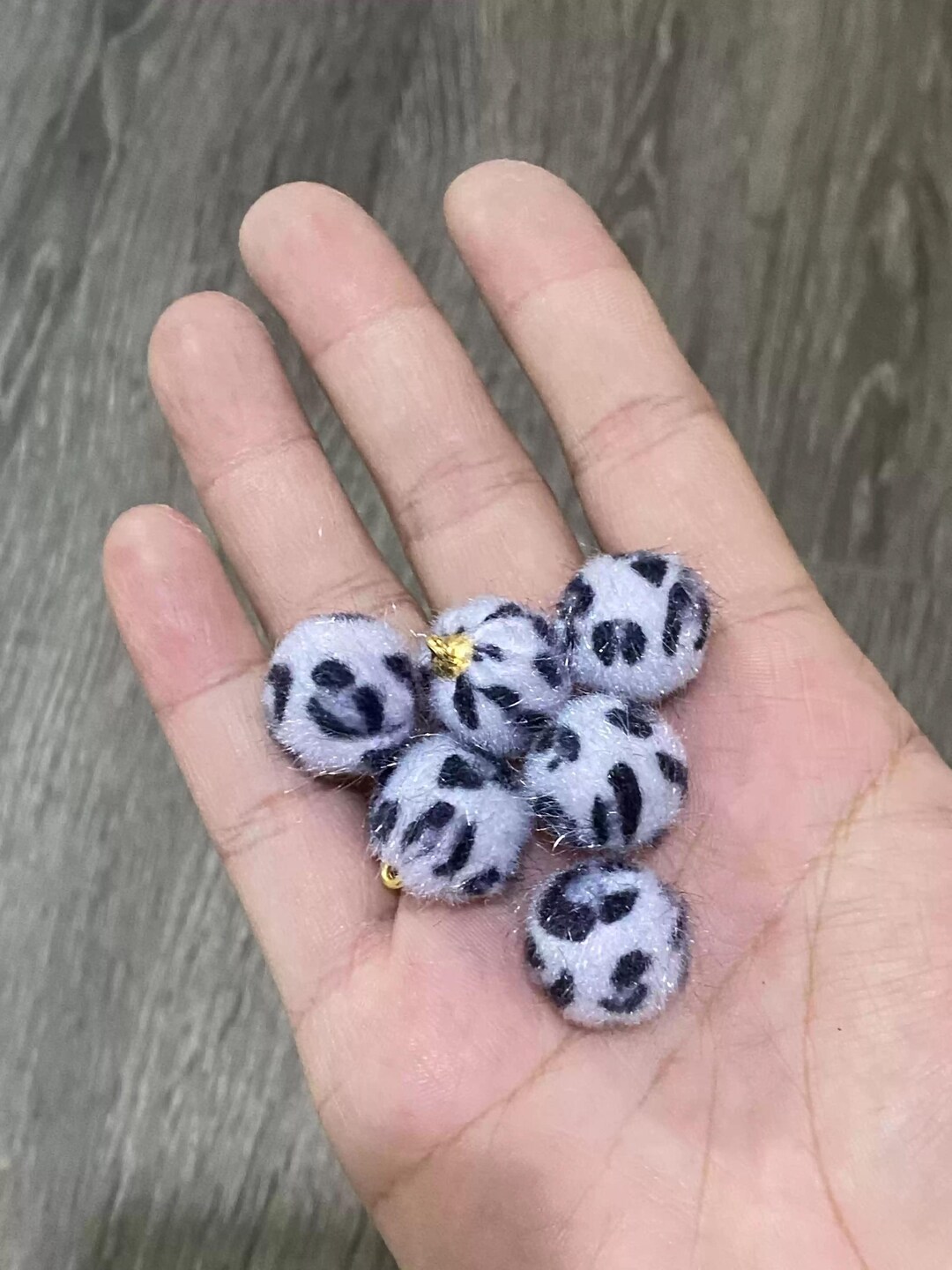 White Leopard Ball Mini Pom Poms Balls 15x19mm Gold Charm Jumpring ...