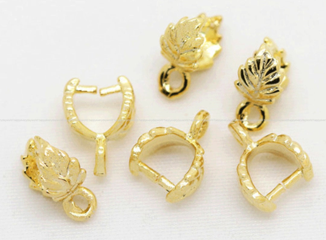 6x8mm Leaf Gold Bale Pinch Pendant Clasp Gold Plated Bails Connectors ...