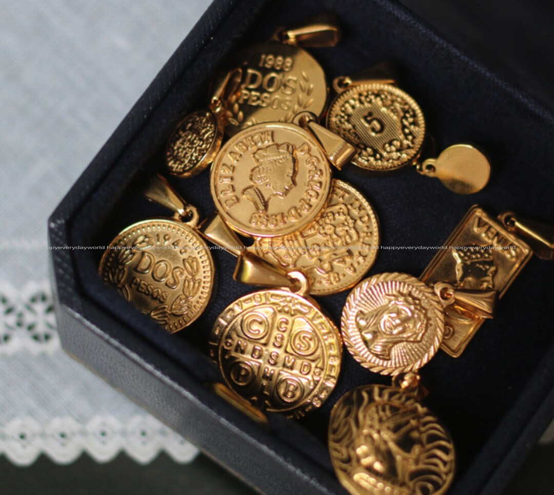 Gold Coin Charms Stainless Steel Gold Disc Pendants Charm 18k Gold ...
