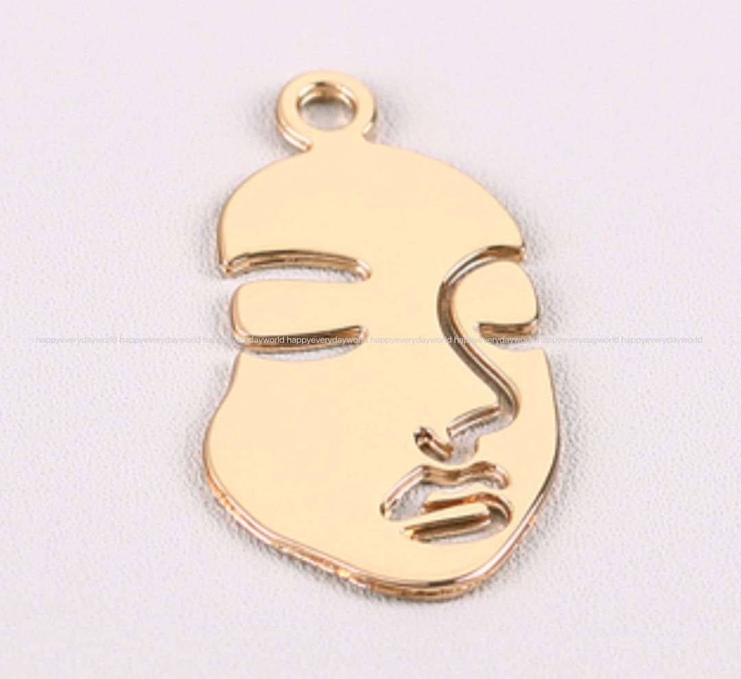 18x32mm Gold Face Pendant Human Abstract Gold Face Pendant Gold Plated ...