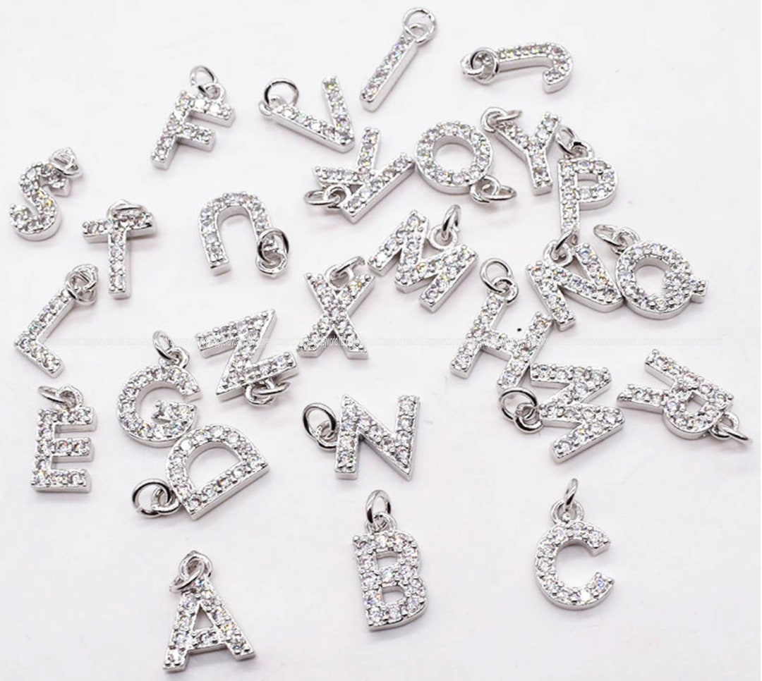 Silver Crystal Alphabet Initial Letter Pendant Silver Plated Cubic ...