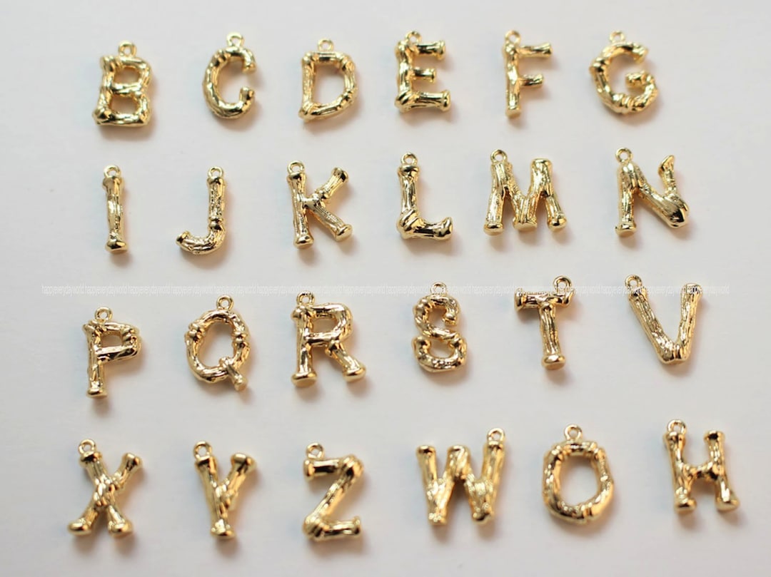 A-Z Shiny Gold Bone Charms 3D Letter Pendant 18k Gold Plated Letter ...