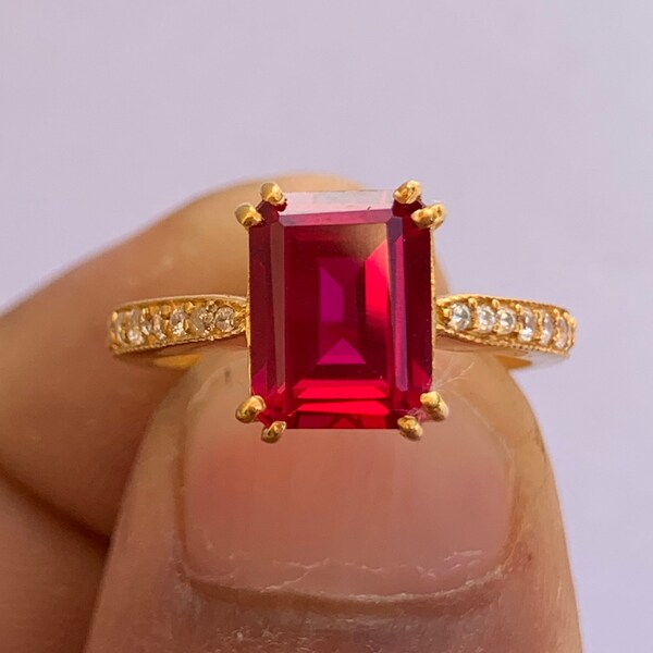 Emerald Cut Ruby Ring - Etsy