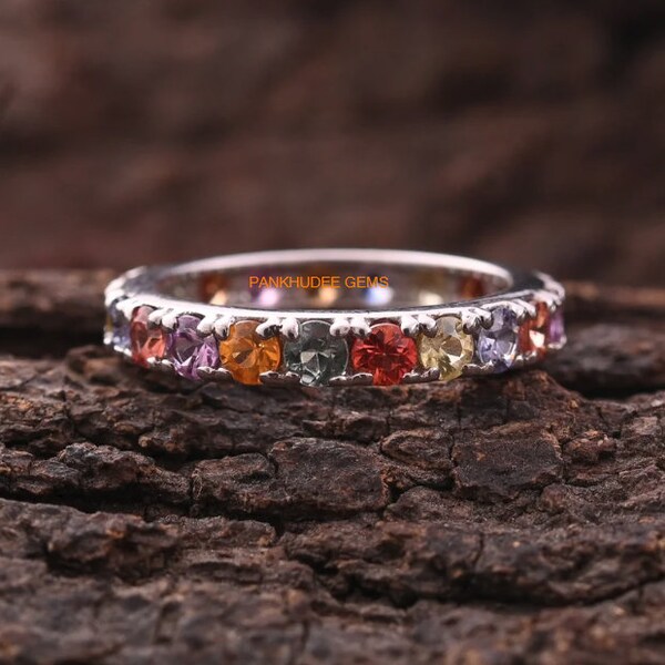 Rainbow Eternity Ring - Etsy