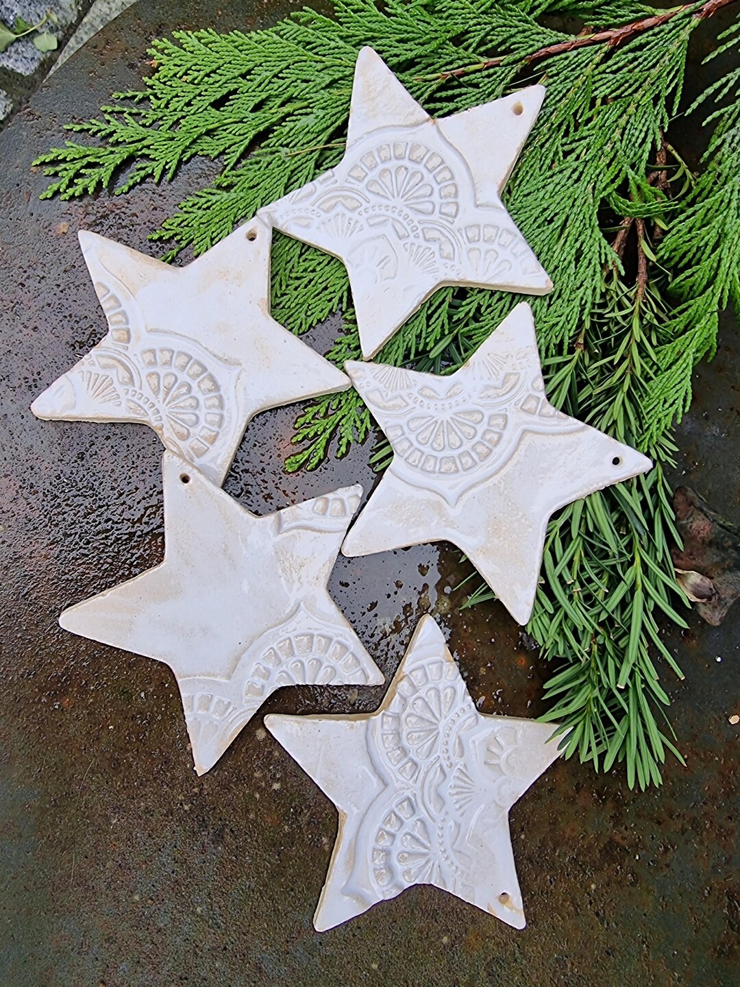 Set of 5 Ceramic Stars Christmas Tree Decorations or Gift Tags - Etsy