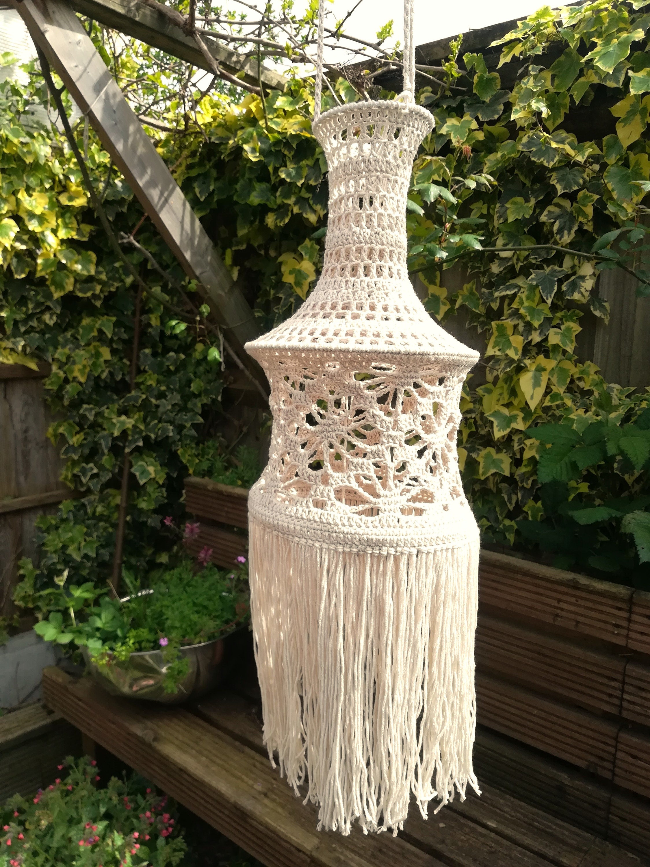 Crochet Pattern Boho Lamp Shade Wall Hanging Floral PDF Pattern English ...