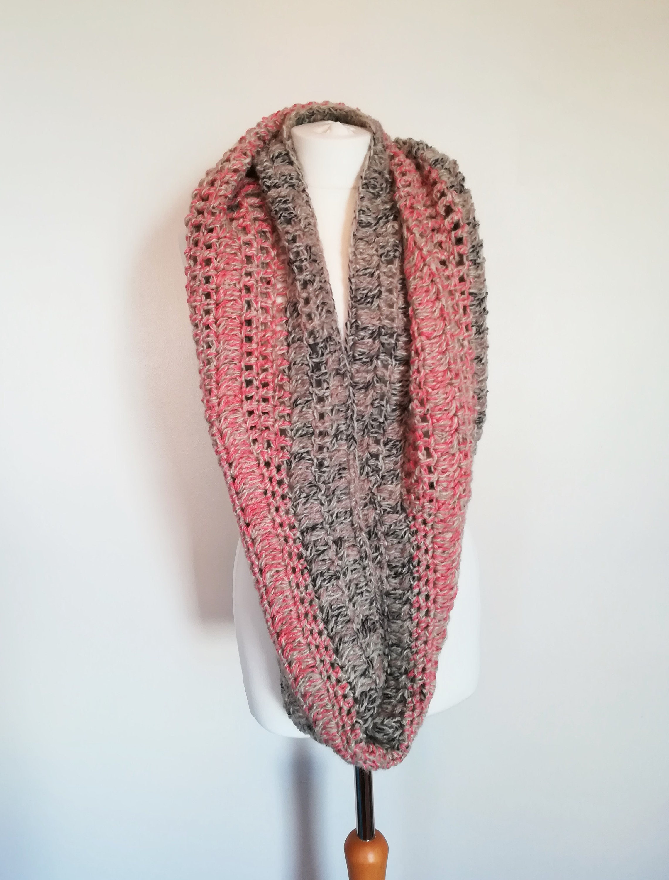 Infinity Crochet Scarf, Grey, Beige, Millenial Pink, Ready to Ship THE ...