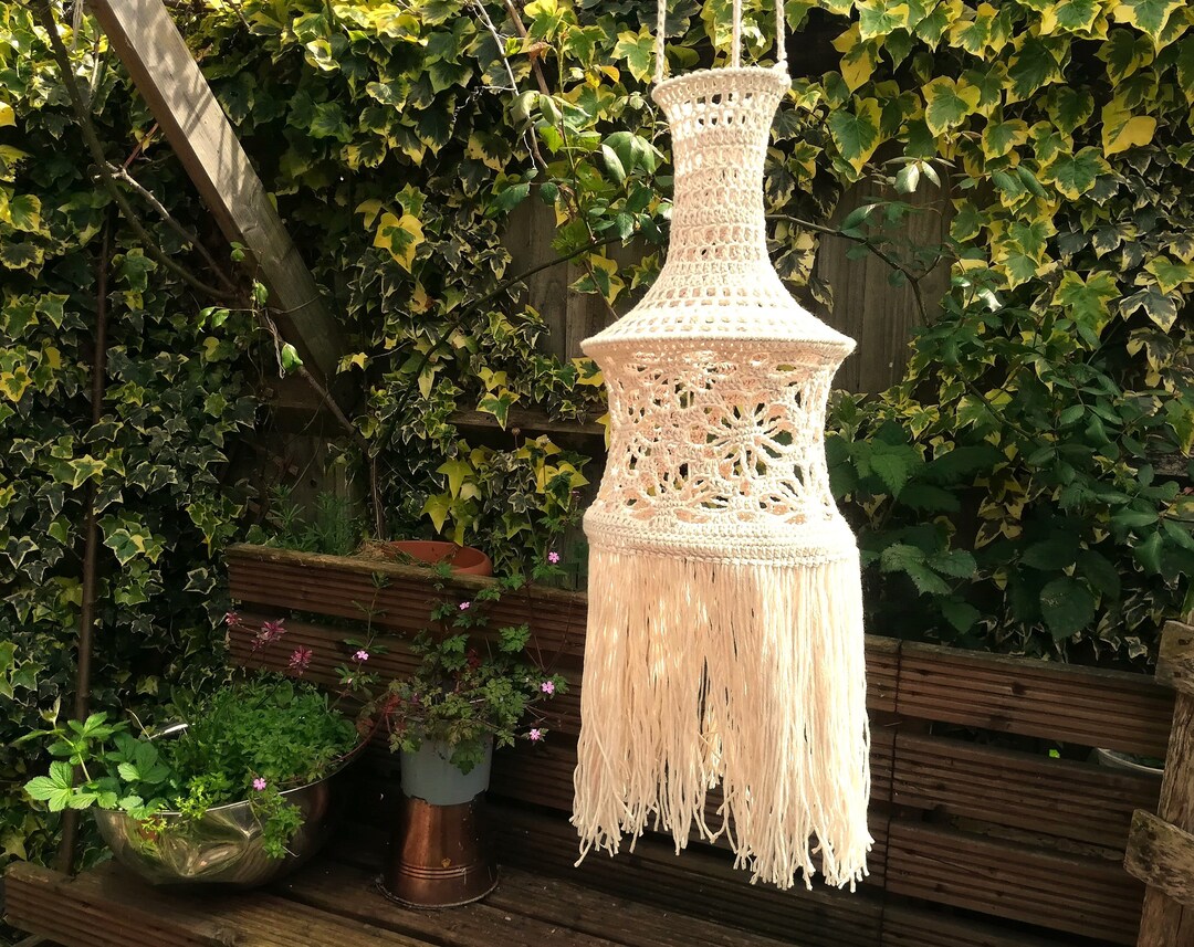 Crochet Pattern Boho Lamp Shade Wall Hanging Floral PDF Pattern English ...