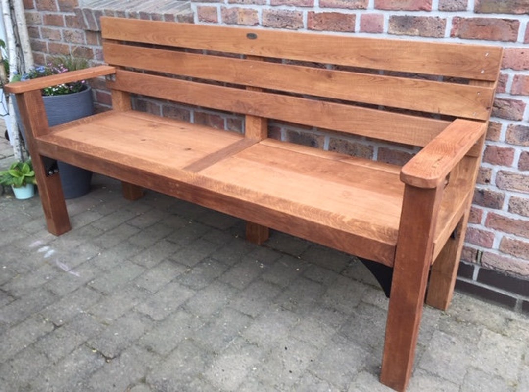 Oak Bench rustic With Back and Armrests, 1.80 M // GREGOR-DESIGN - Etsy