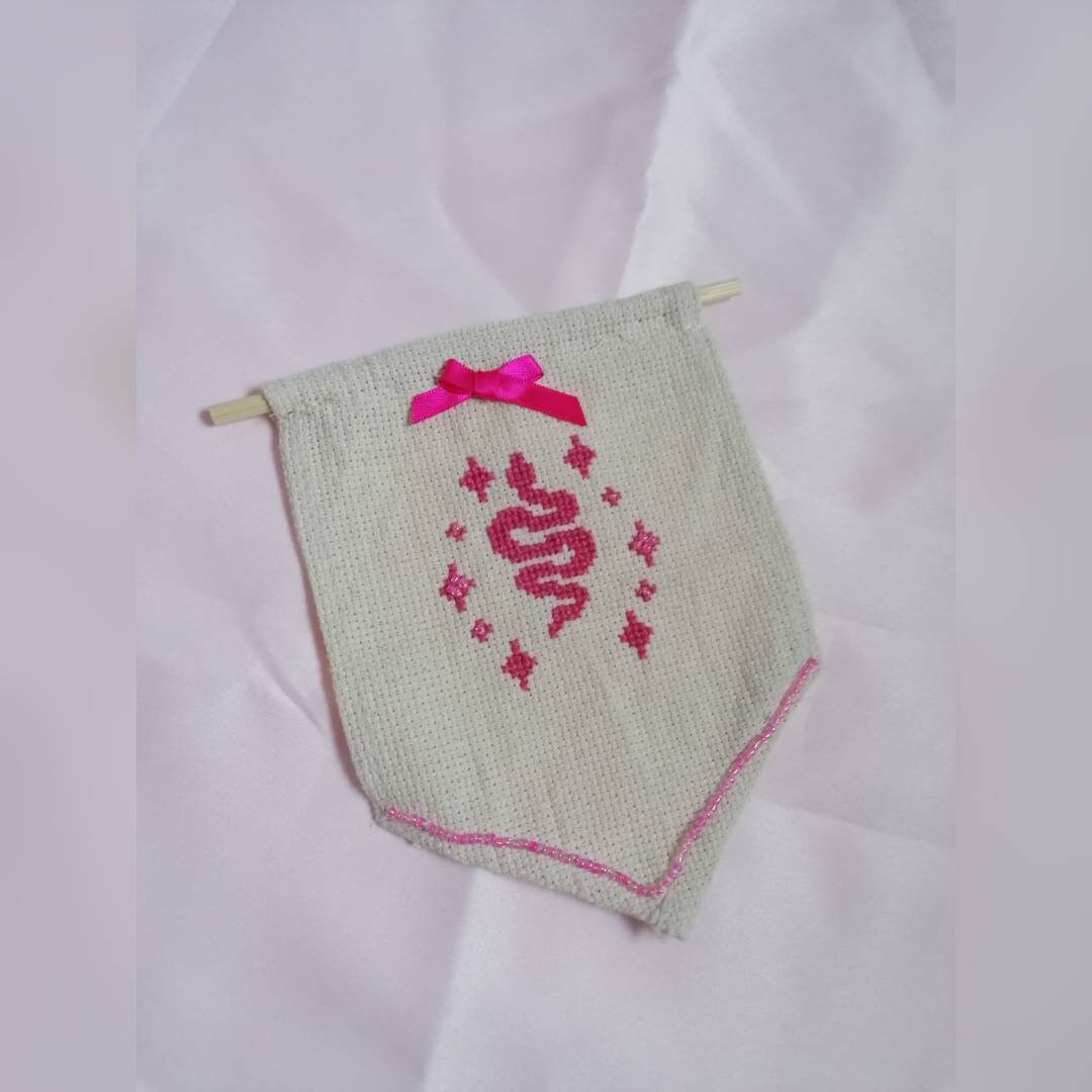 Cross Stitch Banner, Decorative Pink Snake Design - Etsy