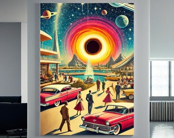 1950s Space Station Poster Retro Futurism Art Space Station Decor ...