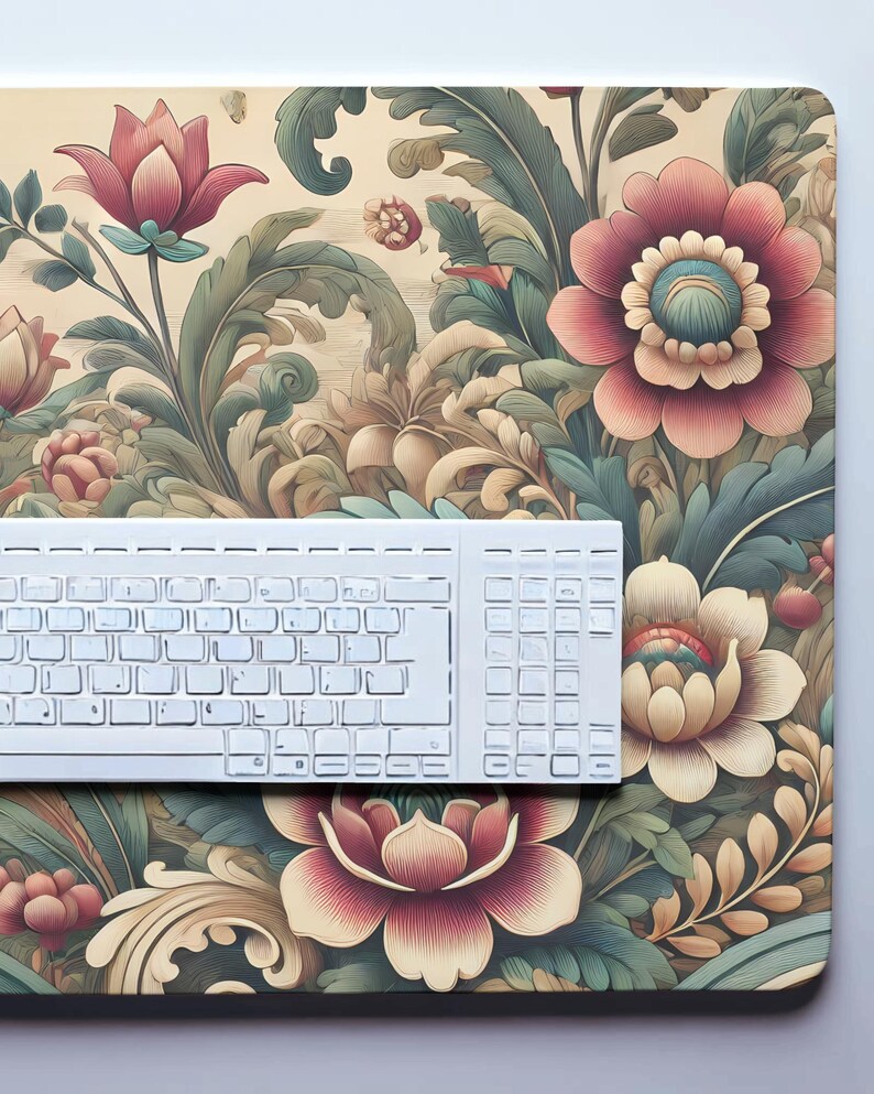 William Morris Inspired Floral Mousepad Arts and Crafts Style Desk Mat, Vintage Floral Pad ...
