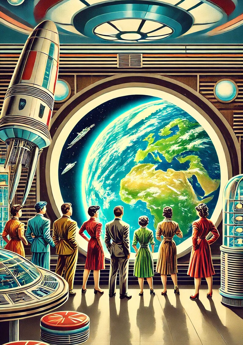 1950s Space Station Poster - Retro Futurism Art → Space Station Decor ...
