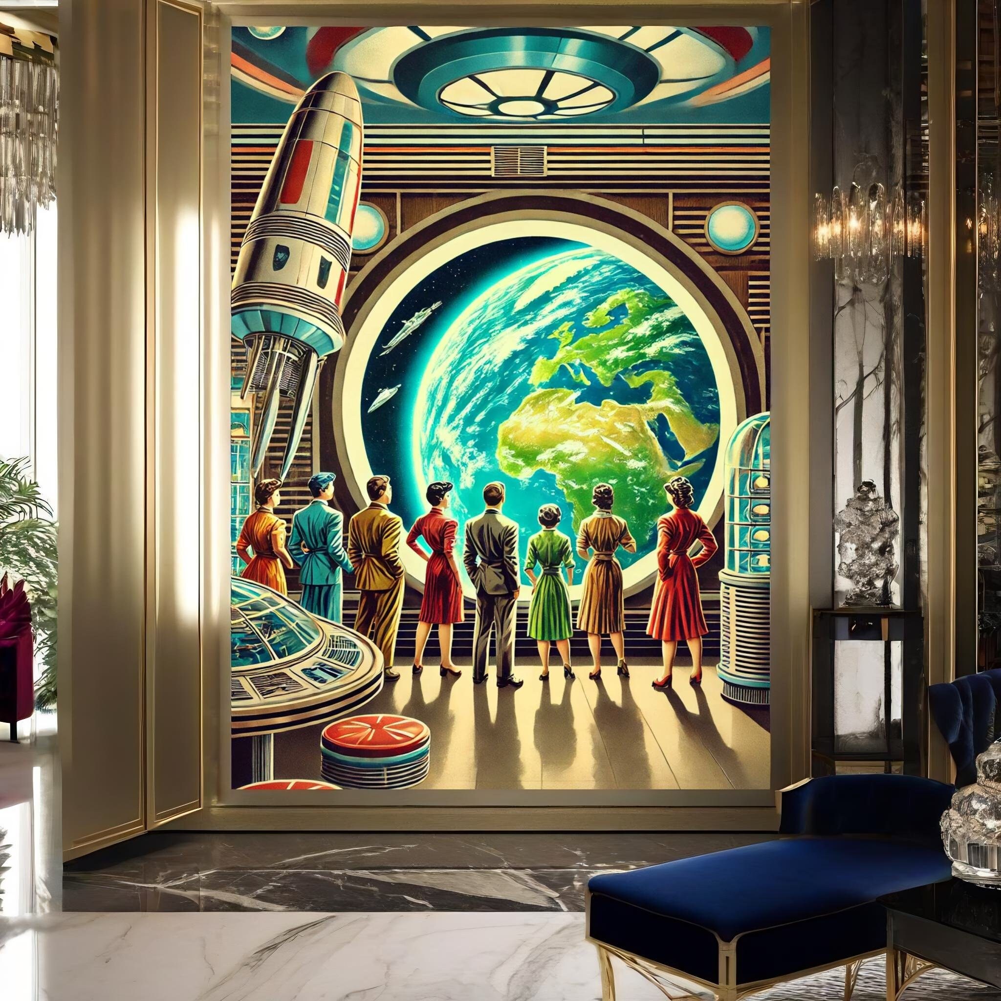 1950s Space Station Poster - Retro Futurism Art → Space Station Decor ...