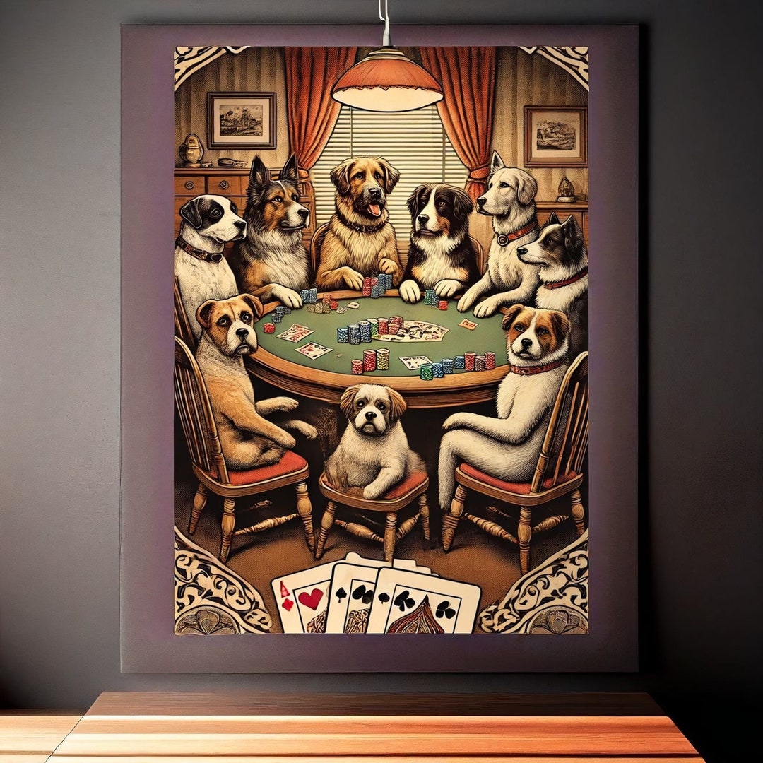 Dogs Playing Poker Poster → Funny Animal Art, Whimsical Wall Decor, Dog ...