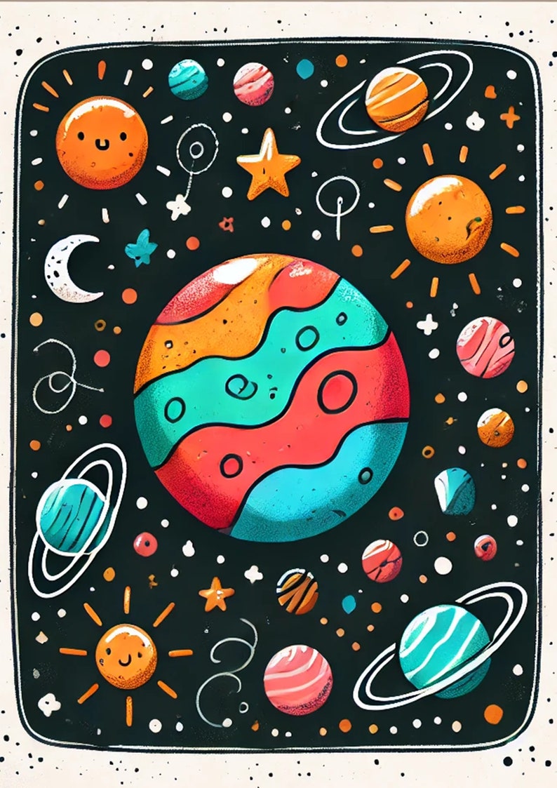 Childlike Planet Poster → Funny Space Art, Kid's Room Decor, Planet ...