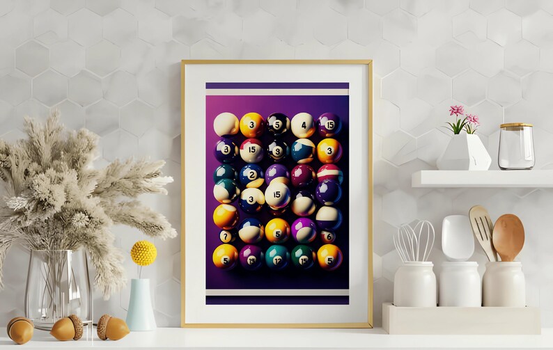 Retro Pool Table Poster, Vintage Hand-drawn Art Print for Trendy ...
