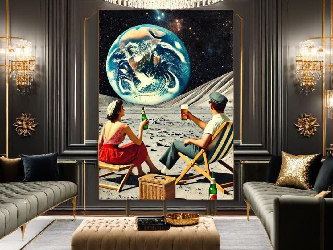 Lunar Picnic Poster - Vintage Design, Retro Futurism, Atomic Age Art ...