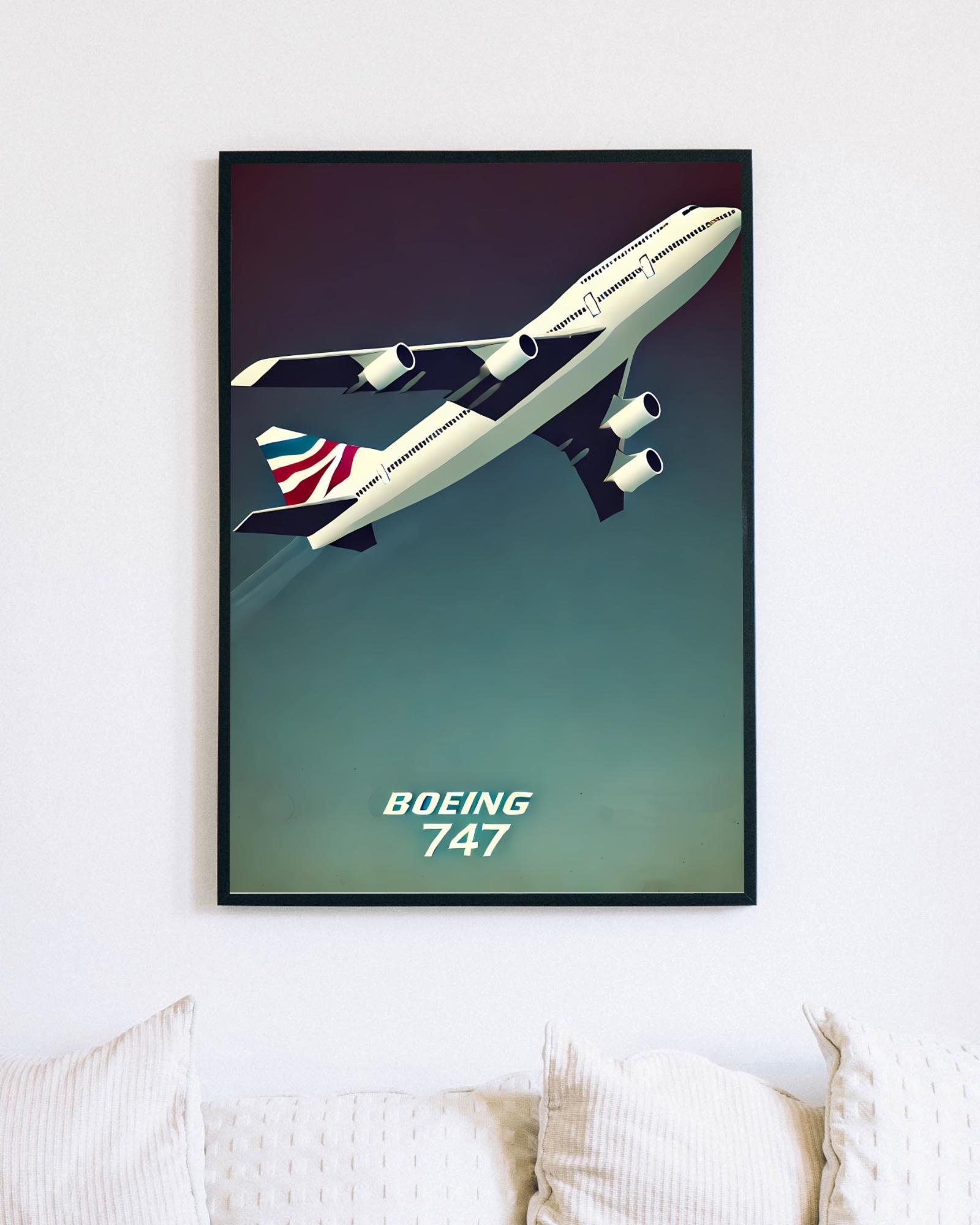 Boeing 747 Poster Vintage Aviation Art, Iconic Jumbo Jet Print, Classic ...