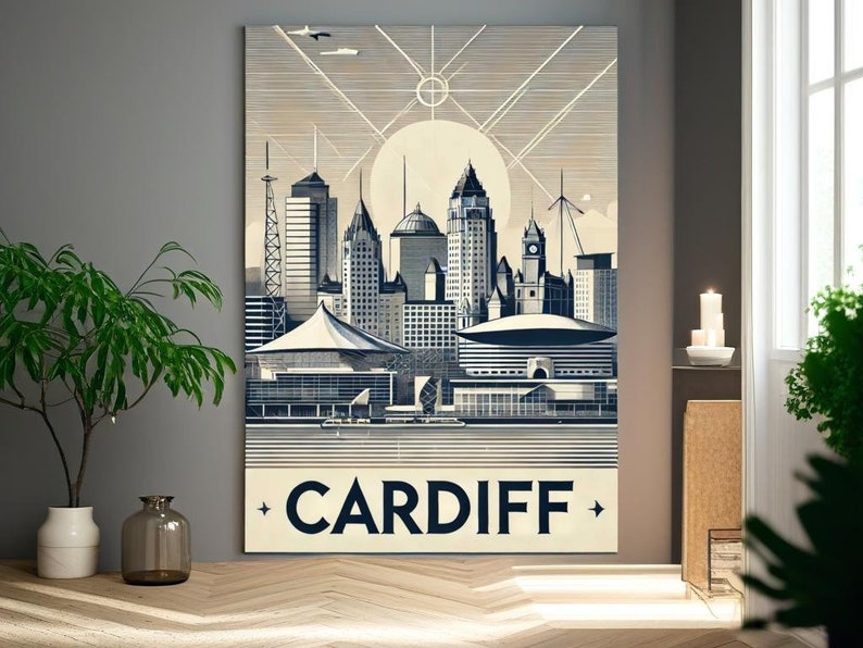 Cardiff Precisionism Skyline Poster - Precisionism Art, Cardiff Poster ...