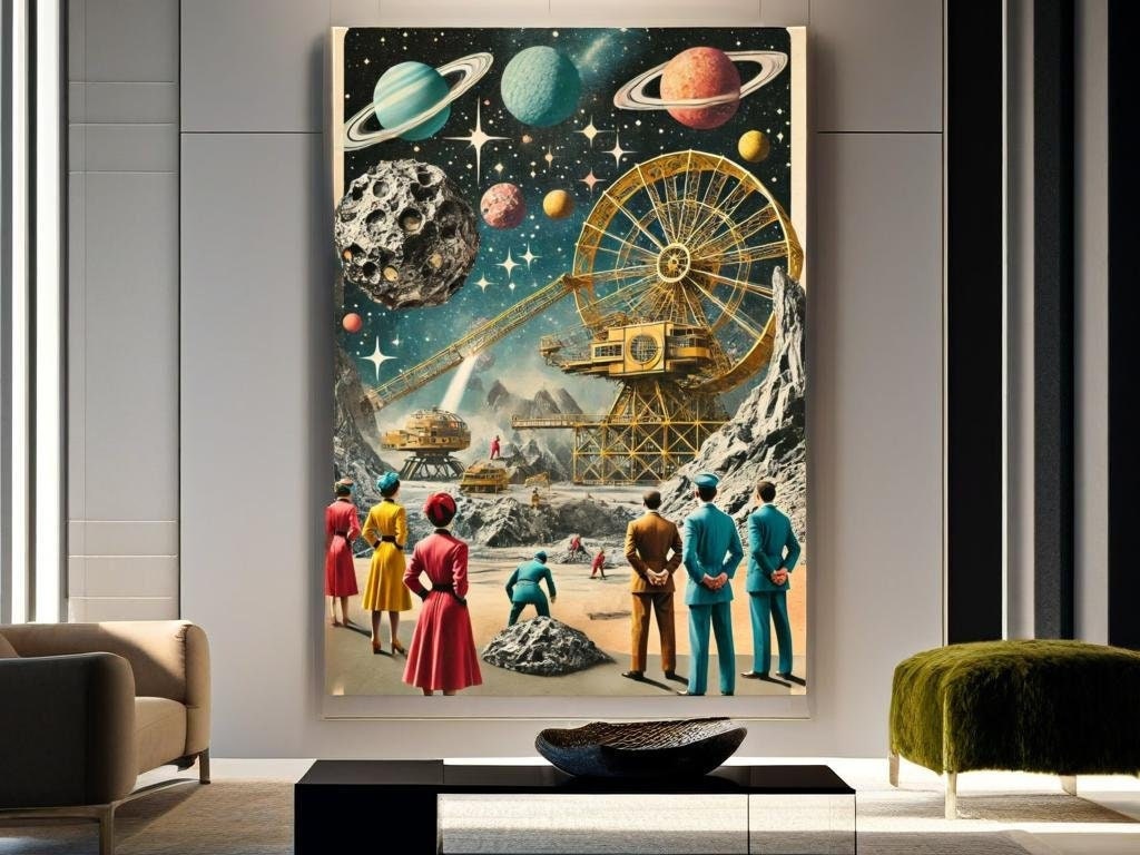1950s Asteroid Mining Poster Asteroid Mining, Surreal Collage, Retro ...