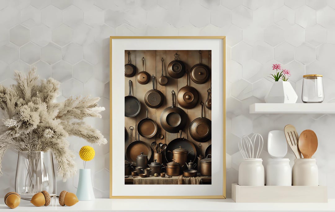 Vintage Poster of Hanging Pots Printable Digital Art Moody Kitchen ...