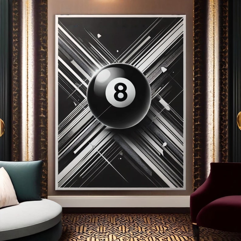 8 Ball Poster → Modern Billiards Art, Pool Table Decor, Game Room Wall ...