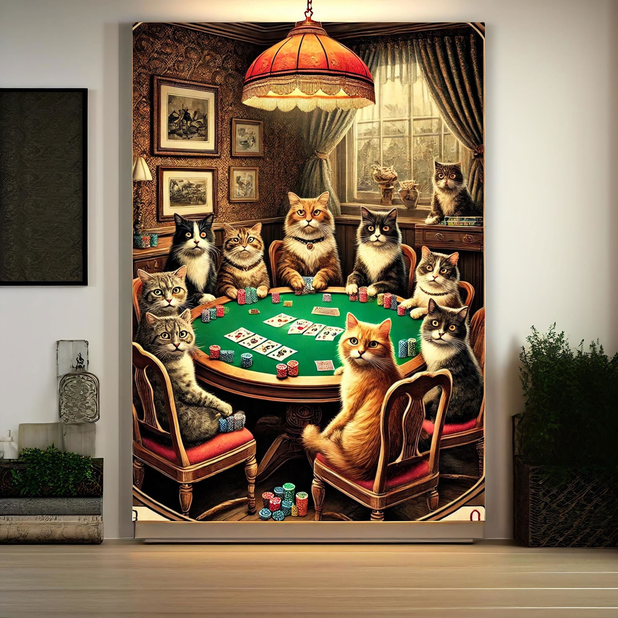 Cats Playing Poker Poster – Humorous Cat Art, Poker Night Decor, Feline ...