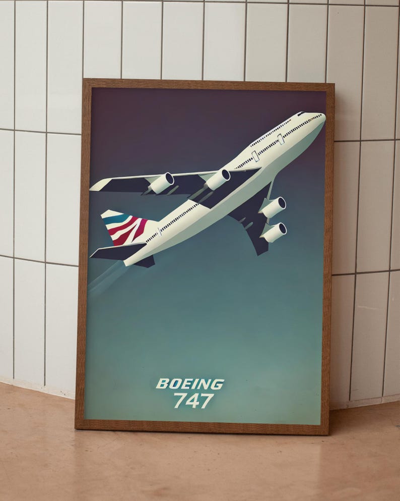 Boeing 747 Poster Vintage Aviation Art, Iconic Jumbo Jet Print, Classic ...