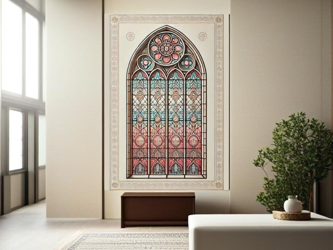 Church Stained Glass Window Poster Religious Wall Art, Stained Glass ...