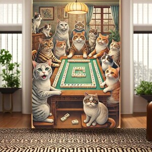 Cats Playing Mahjong Poster → Funny Animal Art, Whimsical Wall Decor ...