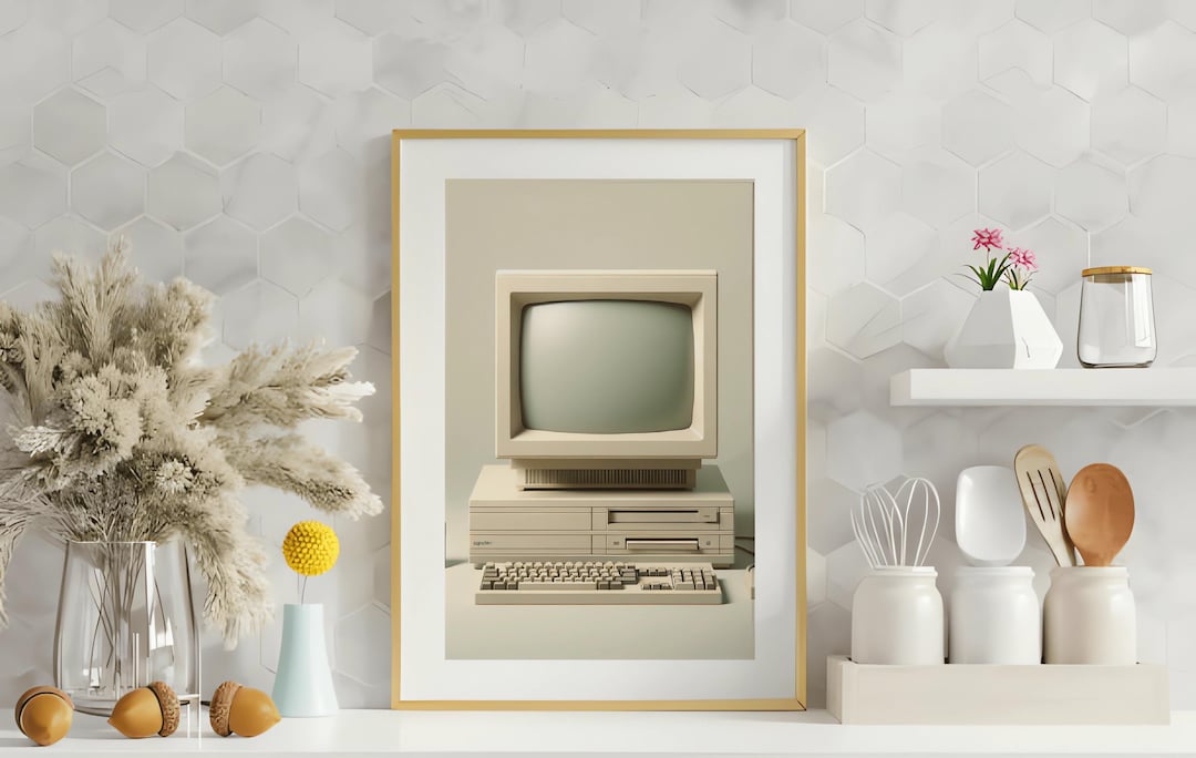 Poster of IBM PC Computer in Minimalist Mid-century Style Retro Wall ...