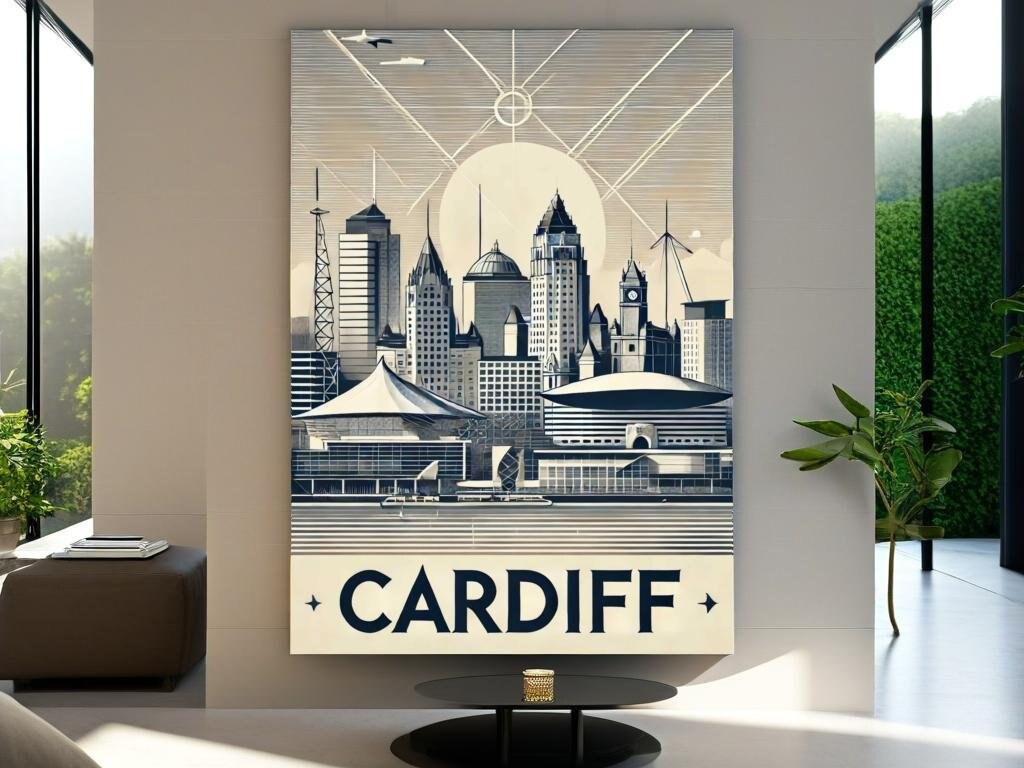 Cardiff Precisionism Skyline Poster - Precisionism Art, Cardiff Poster ...