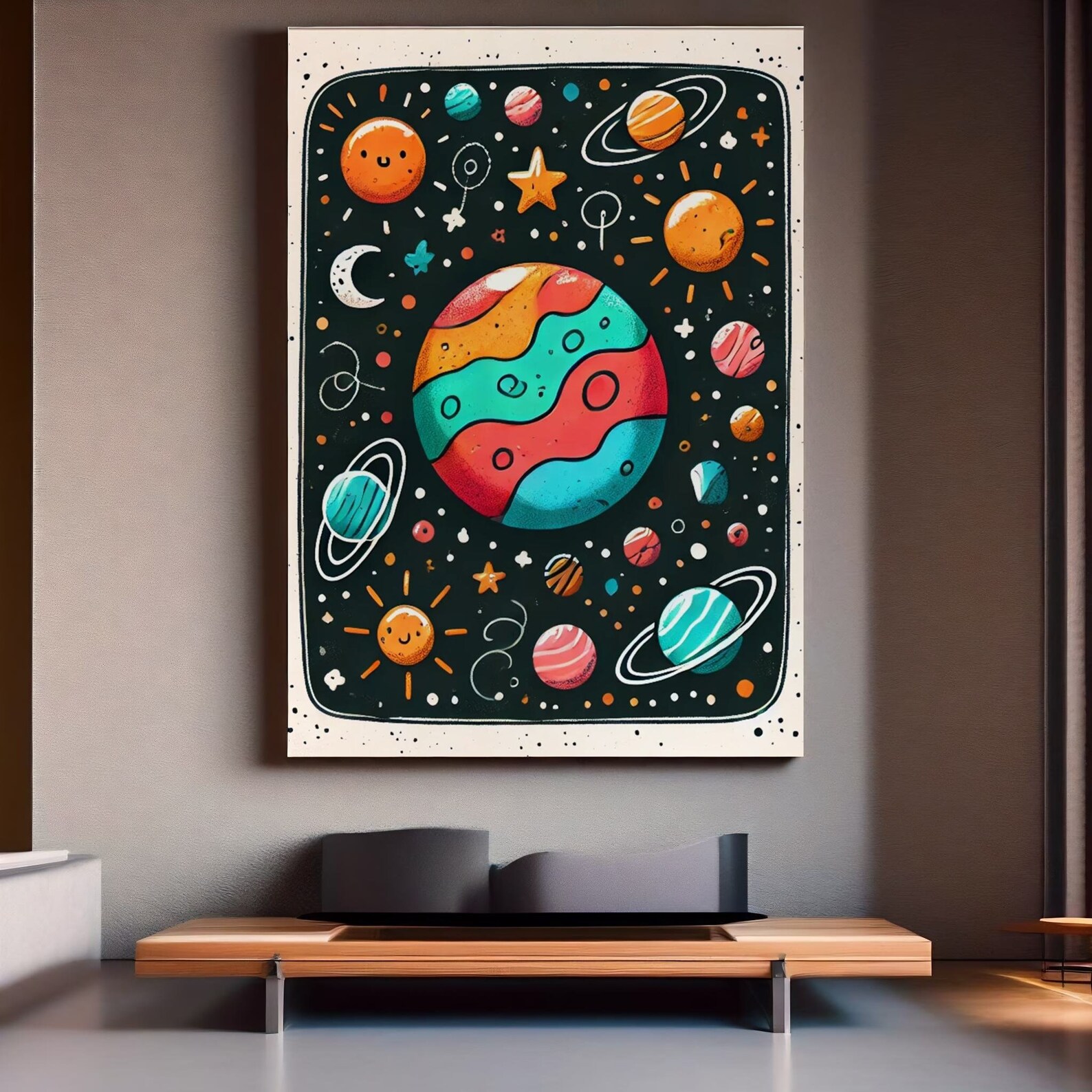 Childlike Planet Poster Funny Space Art, Kid's Room Decor, Planet Print ...