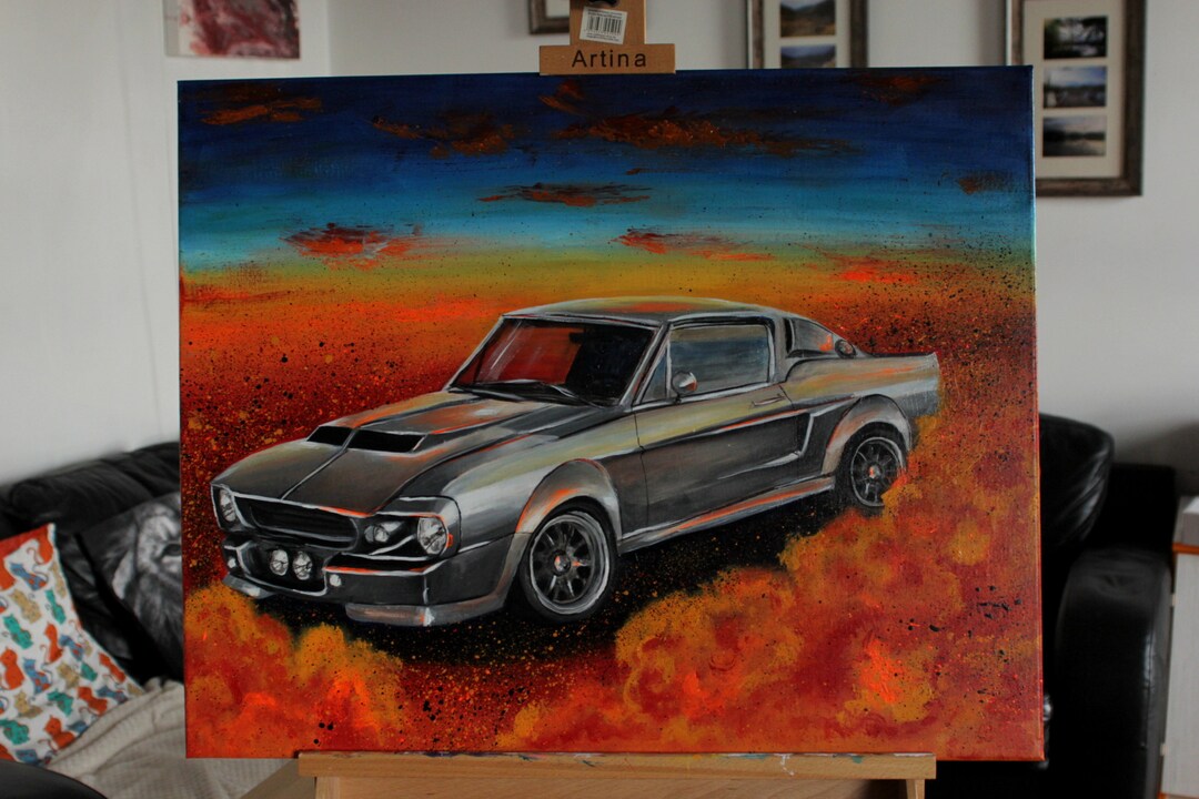 Ford Mustang Painting Original Art, Large Stretched Canvas Acrylic ...