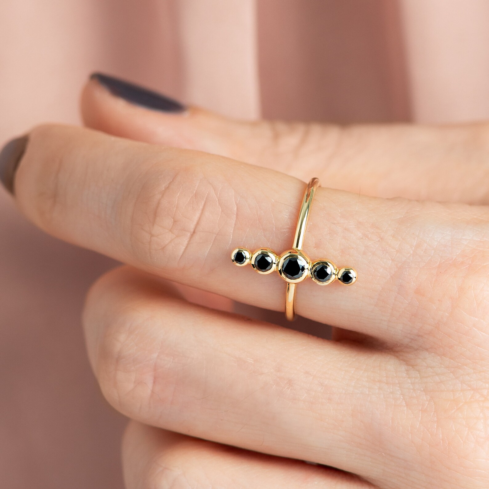 Celestial Diamond Pod Ring 14K Solid Gold Black Diamond - Etsy Israel