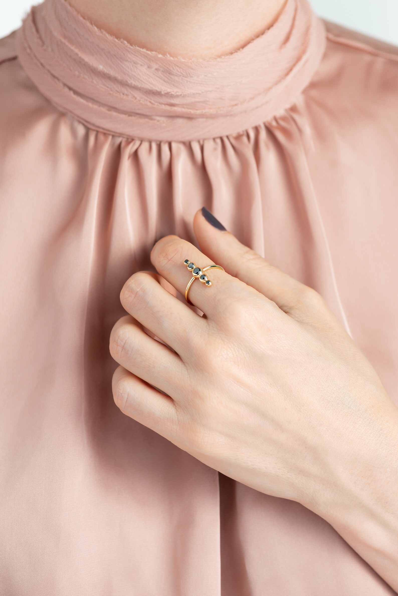 Celestial Diamond Pod Ring 14K Solid Gold Black Diamond - Etsy Israel