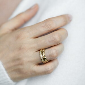 Solid 14K Yellow Gold Braid Stacking Ring, Unique Handmade Unisex Braided Gold Wedding Eternity ...