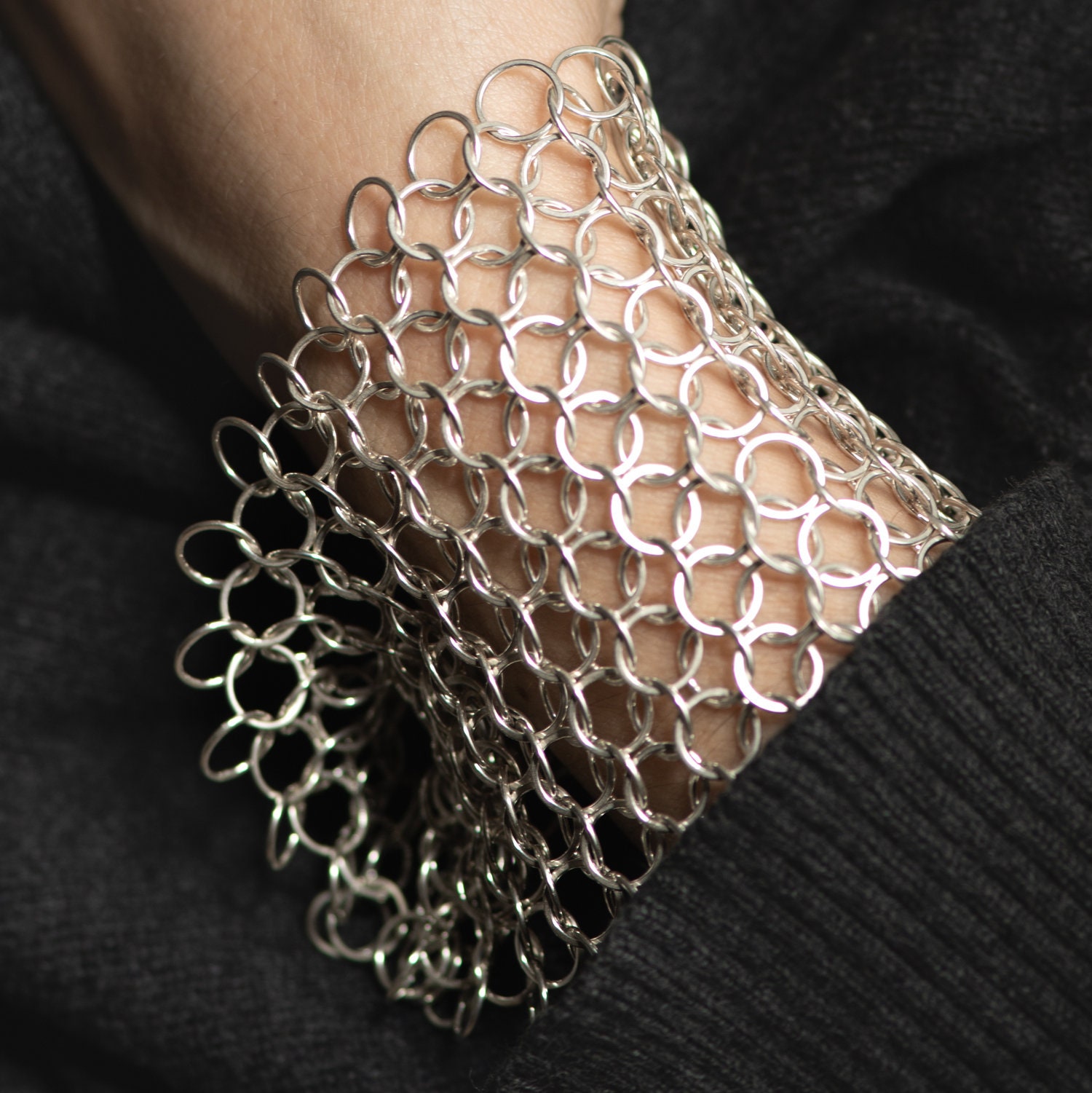 Elegant Silver Chain Mail Bracelet Unique Width Sterling - Etsy Israel