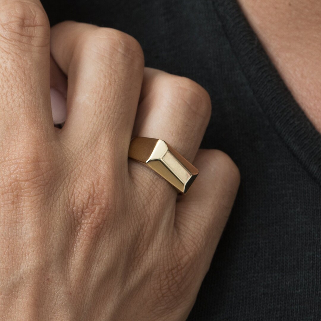 Signet Gold Men's Ring, 14k Solid Gold Rectangle Signet Ring for Men, Unique Men Gold Jewelry - Etsy