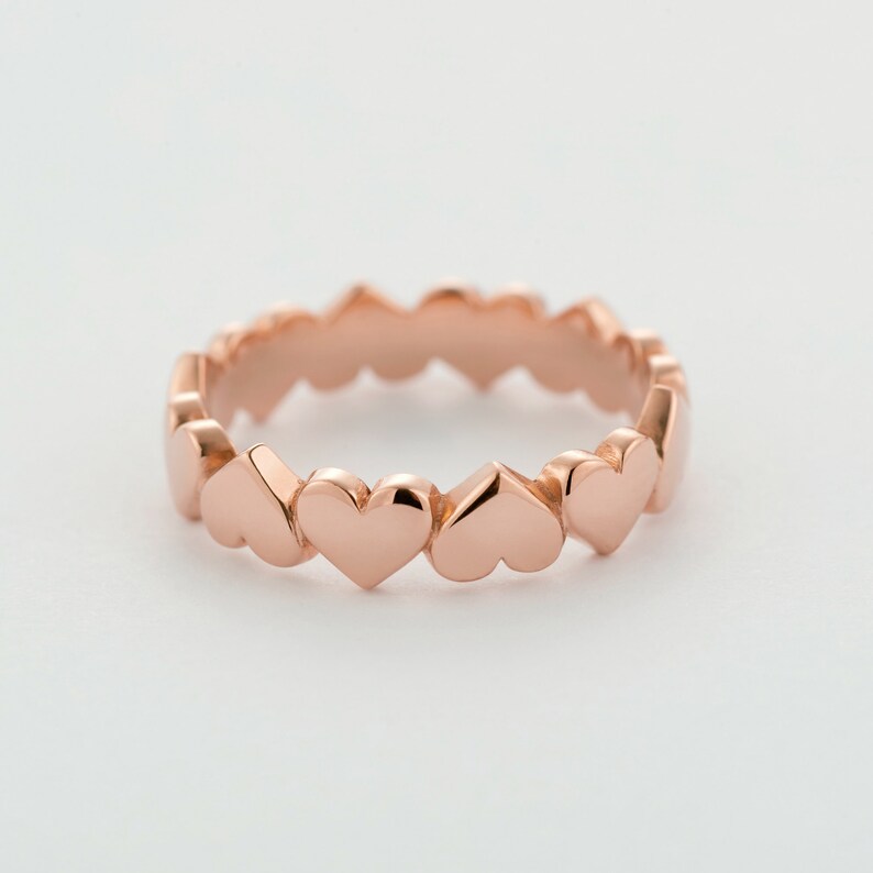 14K Rose Gold Heart Ring Solid Yellow Gold Wedding Band | Etsy