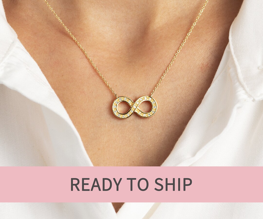 READY TO SHIP - 14K Yellow Gold Infinity Necklace | Delicate Diamond ...
