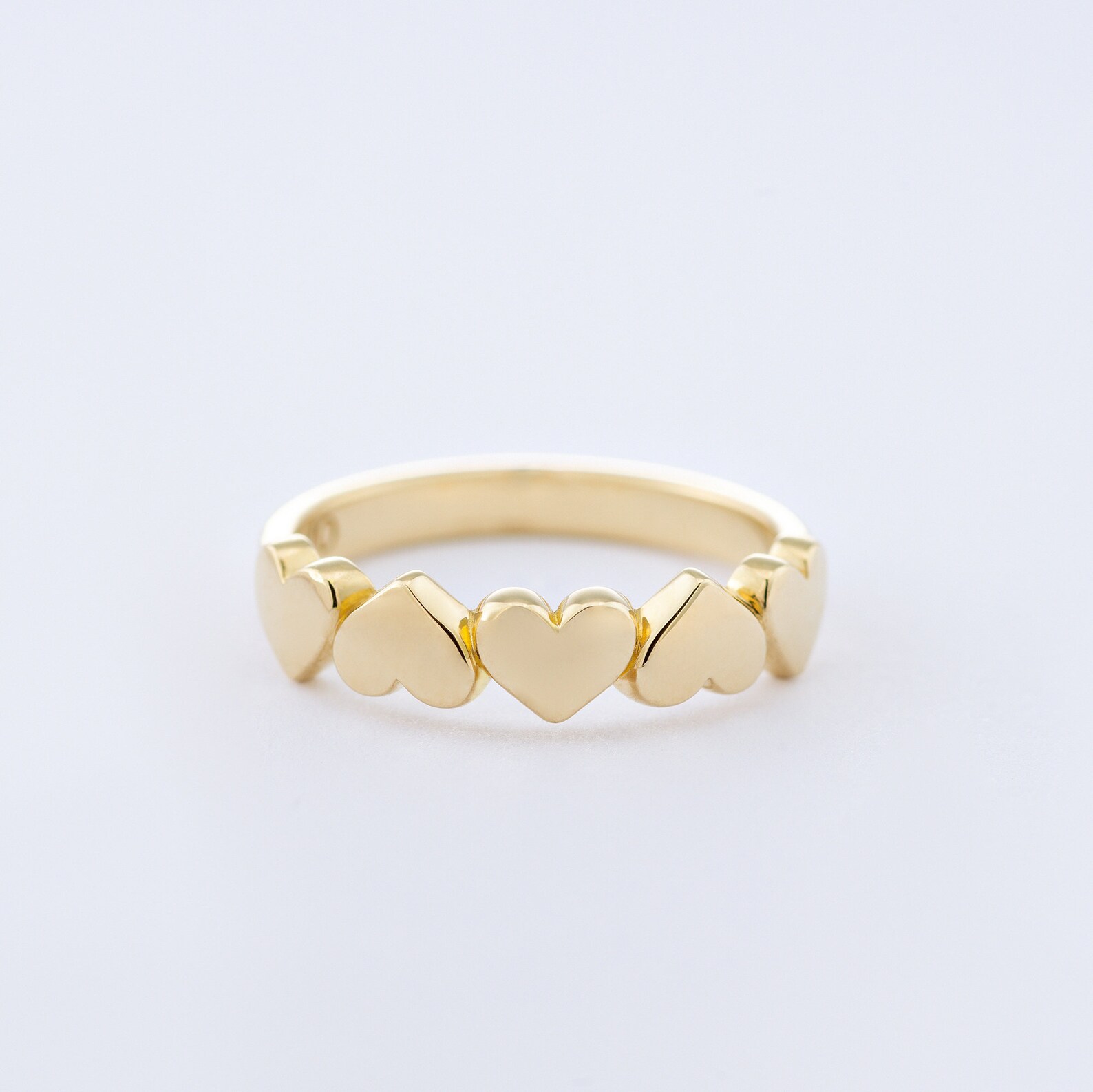 14K Solid Gold 5 Hearts Ring Gold Heart Ring Friendship - Etsy Israel