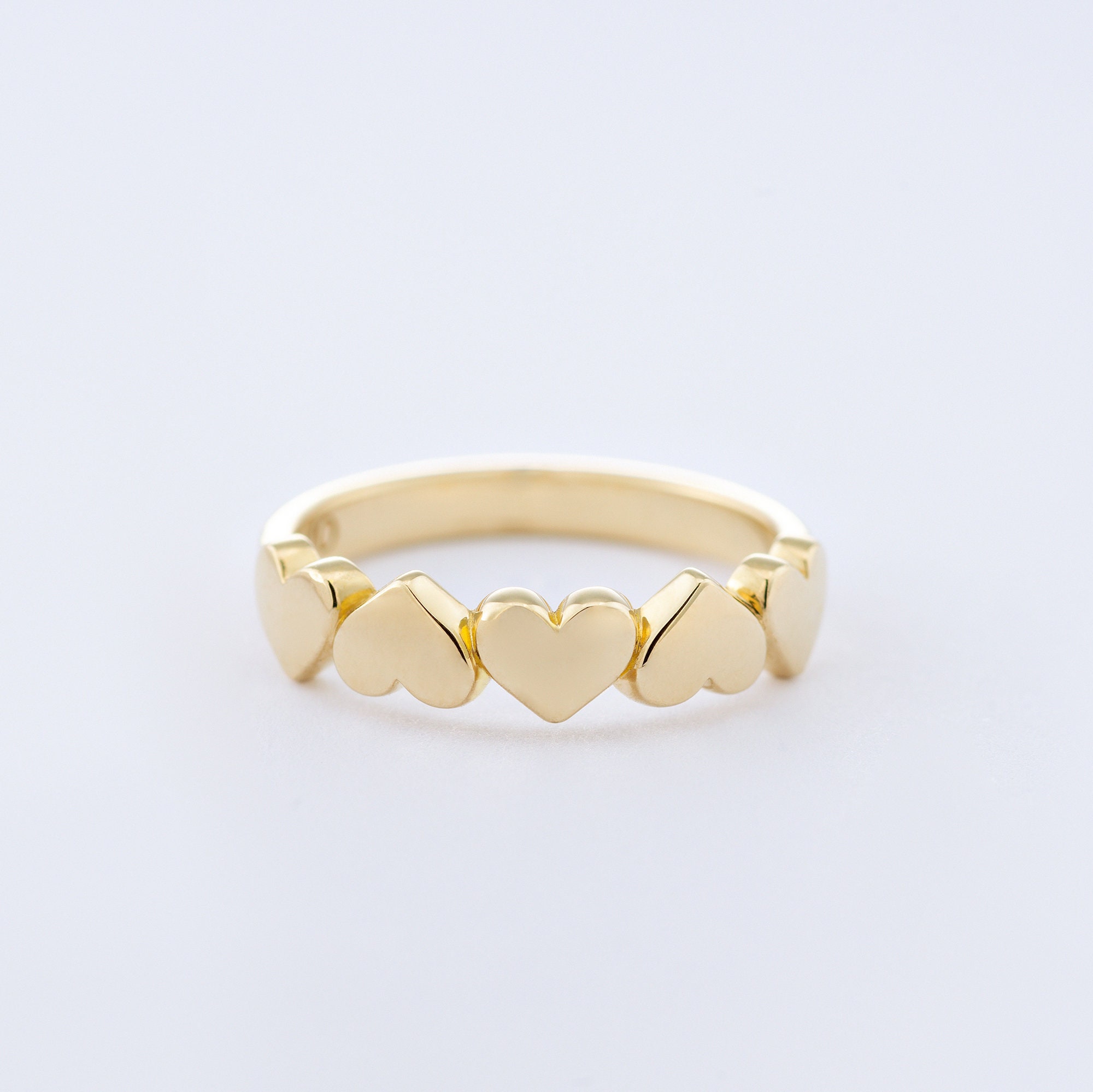 14K Solid Gold 5 Hearts Ring Gold Heart Ring Friendship - Etsy Israel