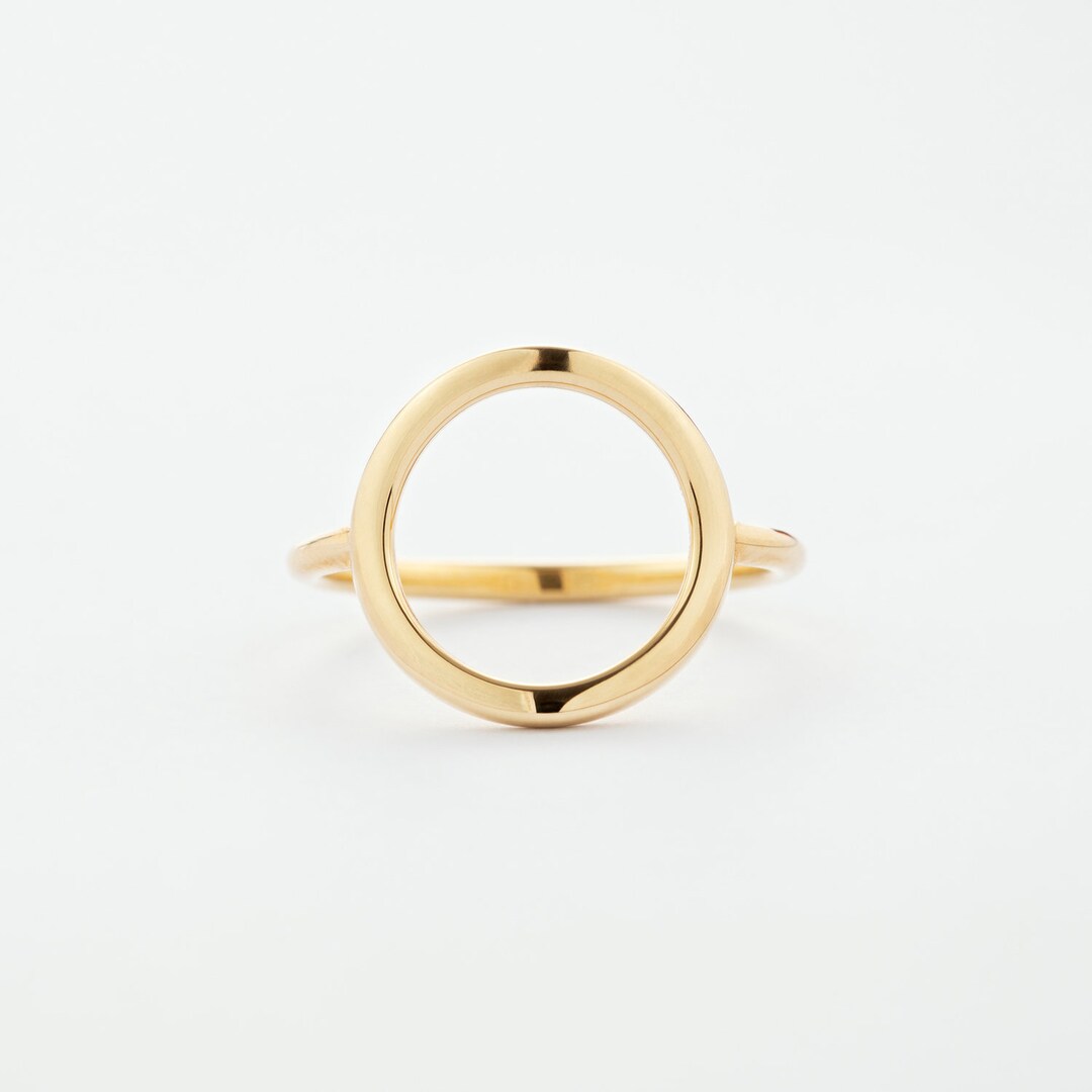 14K Solid Gold Big Circle Ring, Yellow Gold Open Circle Gold Band, Gift ...