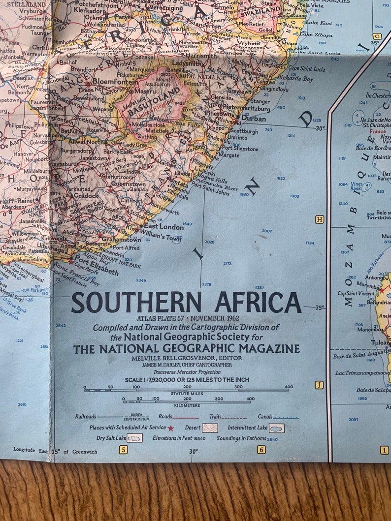 Vintage Map of Southern Africa National Geographic 1962 - Etsy