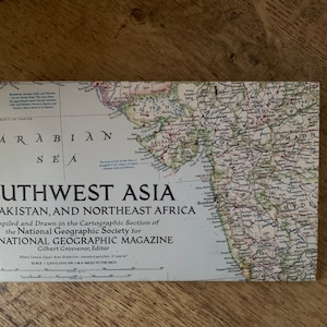 Vintage Map of Southwest Asia India Pakistan Northeast Africa- National ...